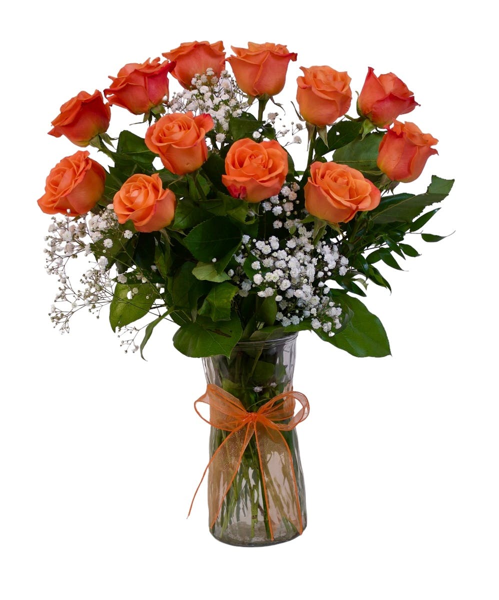 Dozen Orange Roses - Long Stem Roses, Pugh's Flowers